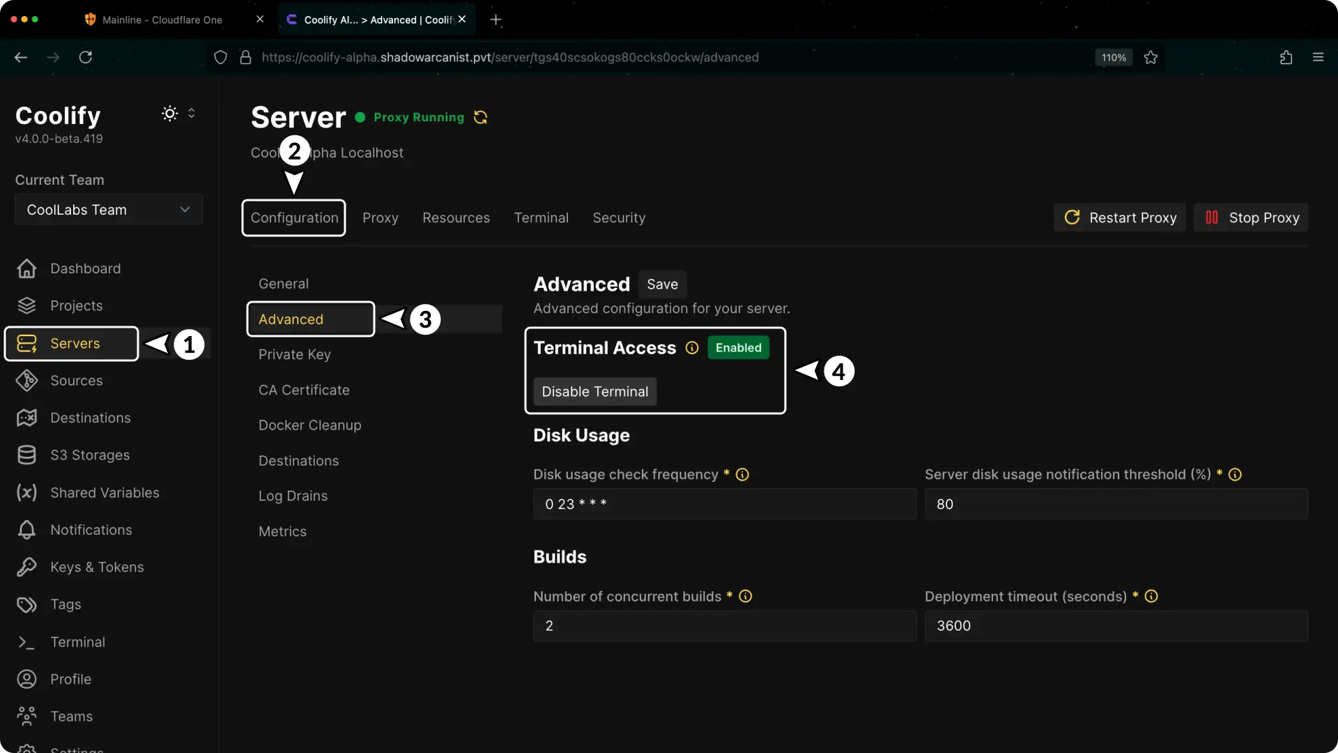 Terminal Access | Coolify Docs